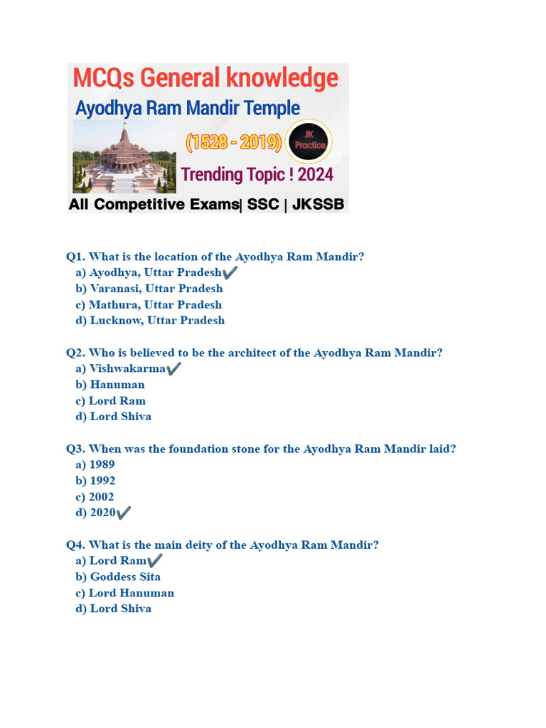 Ayodhya Ram Mandir: Key Facts & Trivia | PDF | Indian Religions
