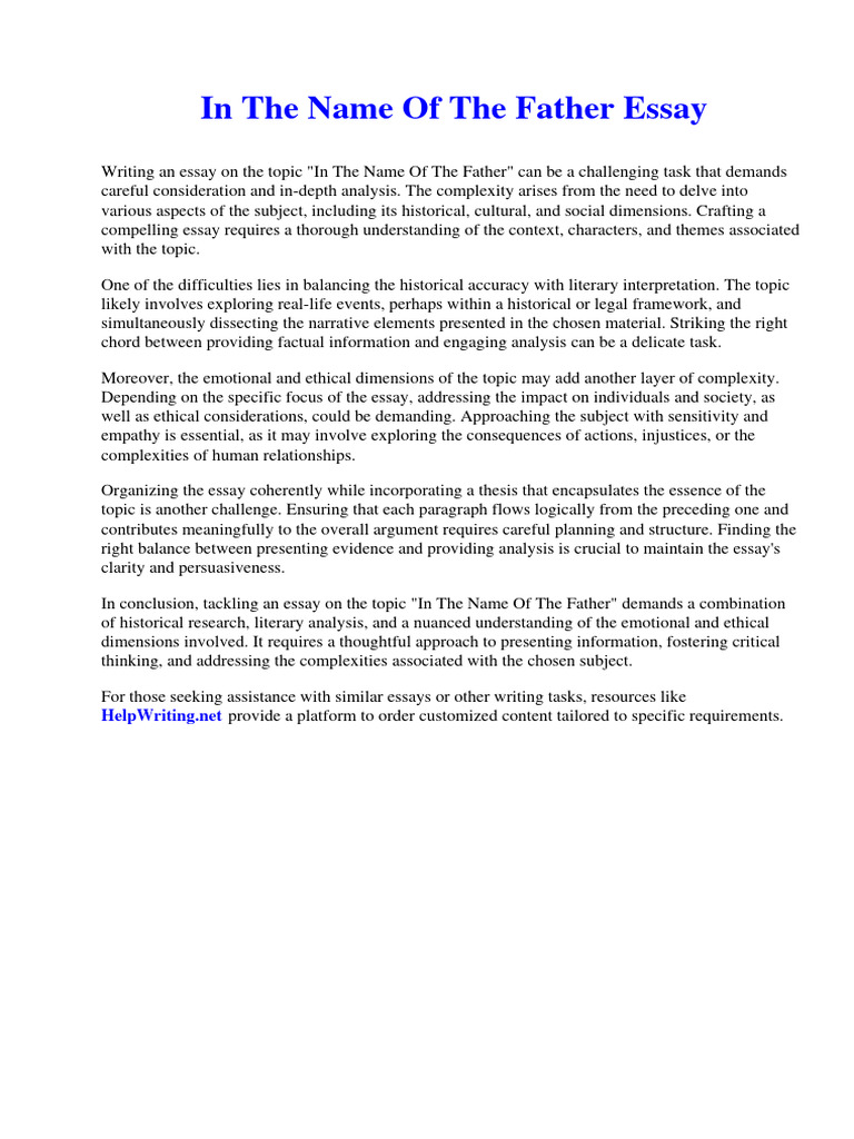 In The Name of The Father Essay | PDF | Essays | Information