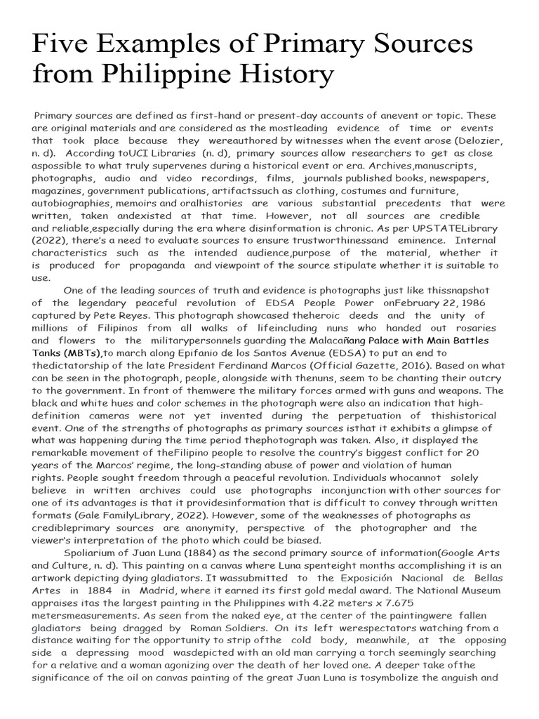 Five Examples of Primary Sources From Philippine History | PDF ...