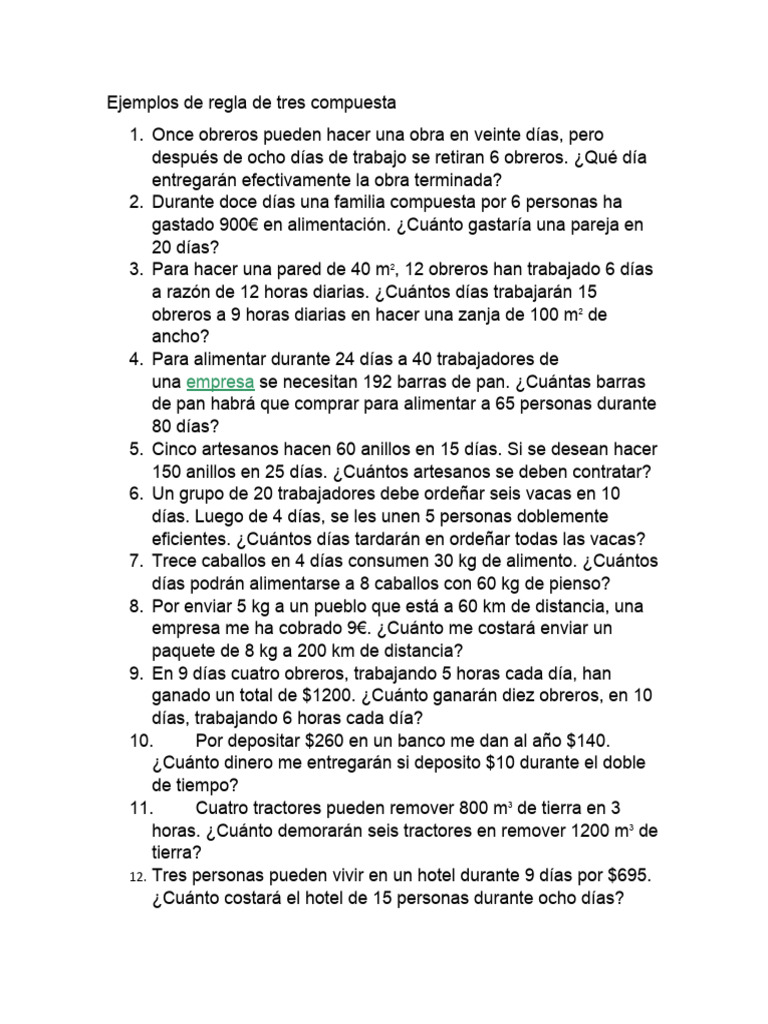 Ejemplos de regla de tres compuesta | PDF