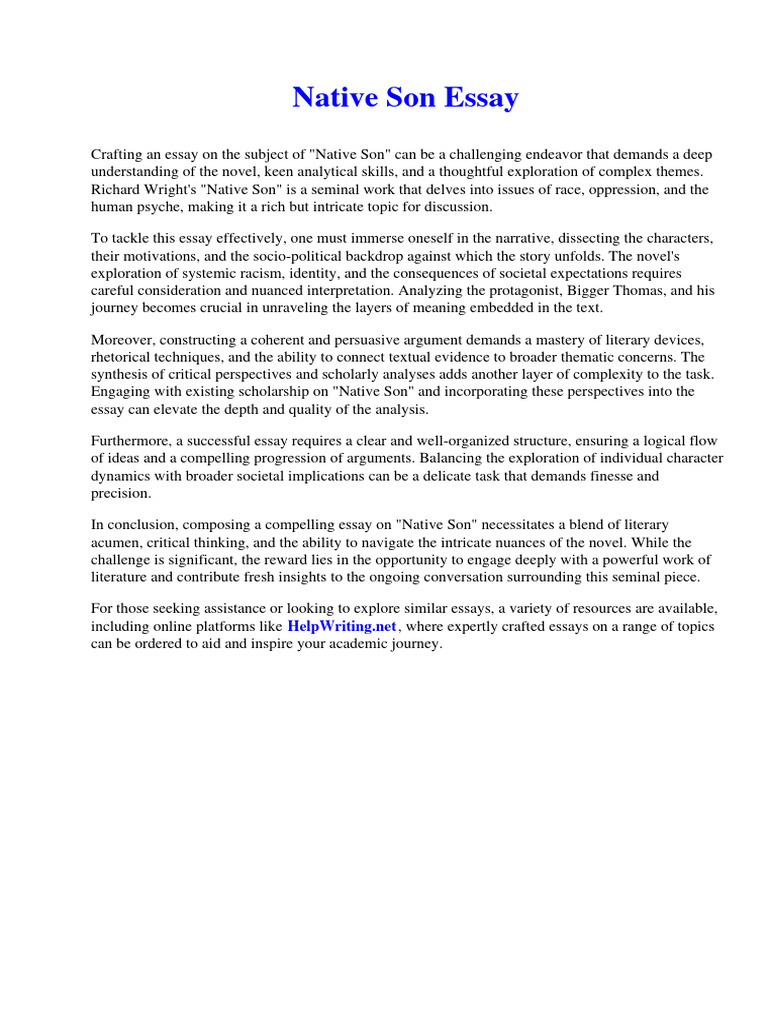 Native Son Essay | Download Free PDF | Heart | Congenital Heart Defect