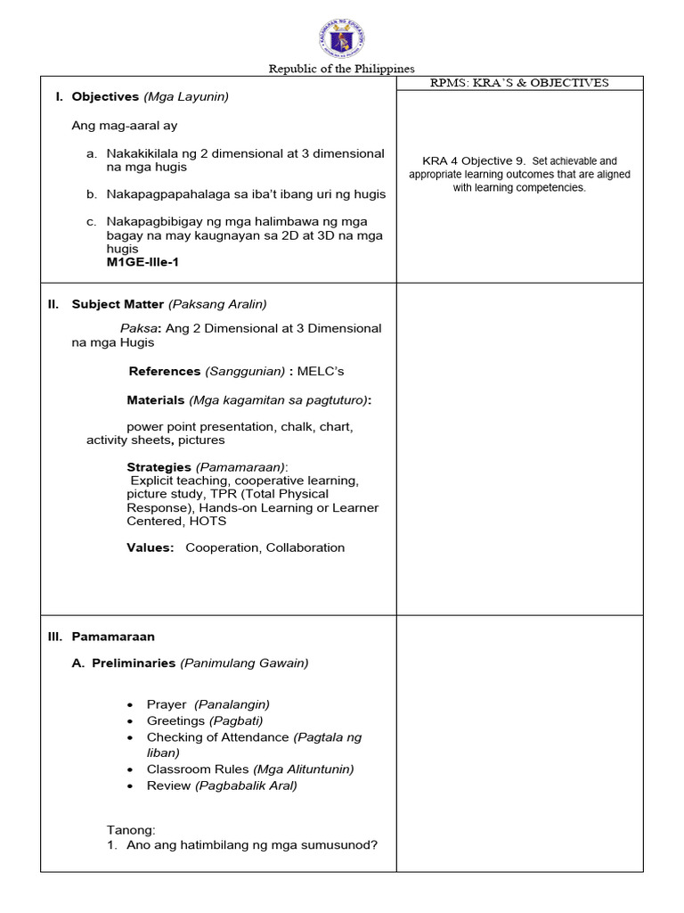 Math 1-Lesson Plan - Co3 | Download Free PDF | Learning | Curriculum
