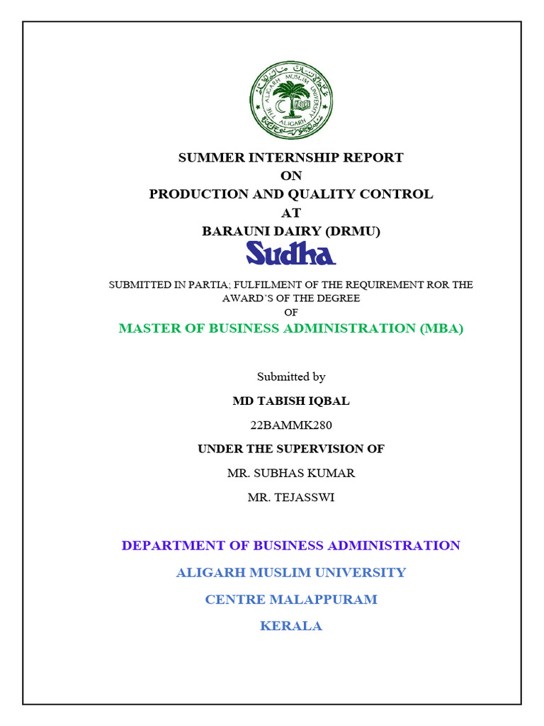 Internship Report on Sudha Dairy Operations | PDF | Milk | Dairy