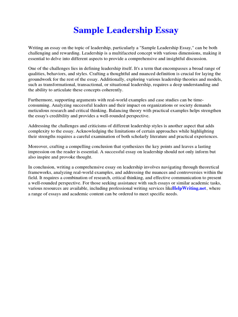 Sample Leadership Essay | PDF | Leadership | Lipoprotein