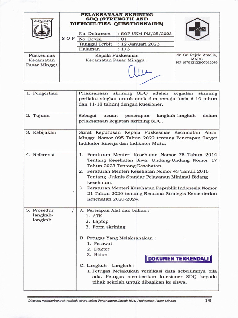 25 Sop Pelaksanaan Skrining SDQ | PDF