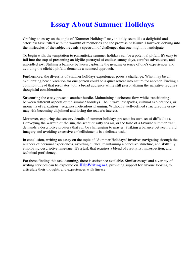 Essay About Summer Holidays | Download Free PDF | Id | Attachment Theory
