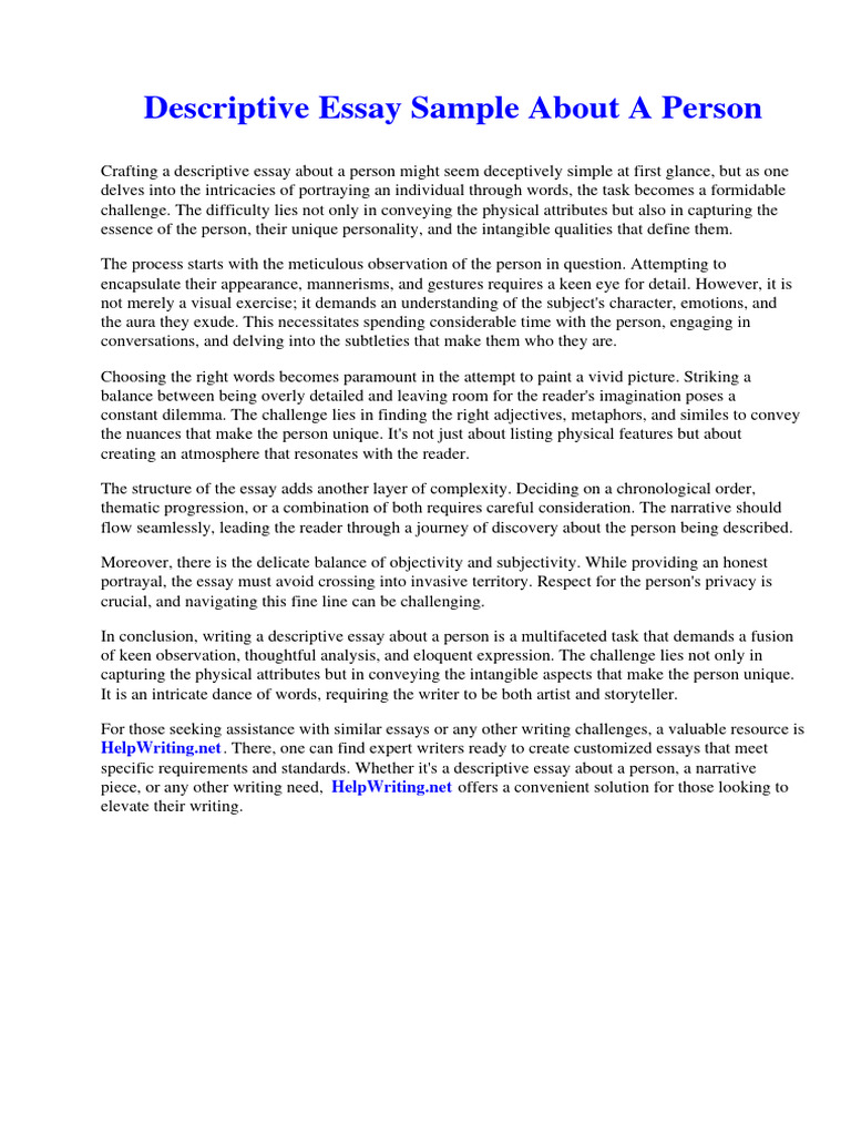 Descriptive Essay Sample About A Person | PDF