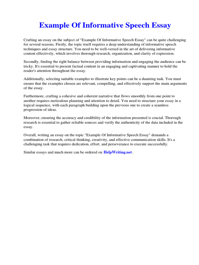 Example of Informative Speech Essay | PDF | Dorothy Gale | Essays