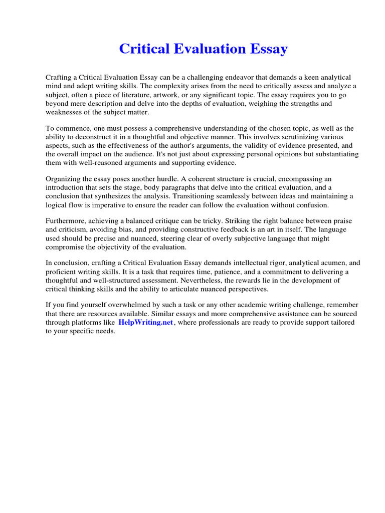 Critical Evaluation Essay | PDF | United Nations Framework Convention On Climate Change ...