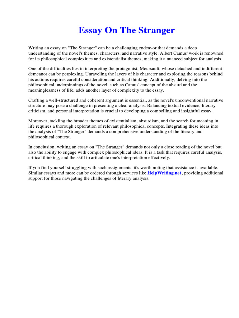 Essay On The Stranger | PDF