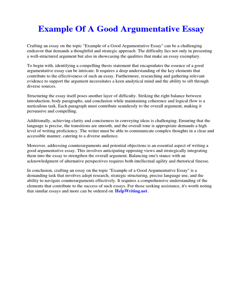 Example of A Good Argumentative Essay | PDF | Fat | Essays