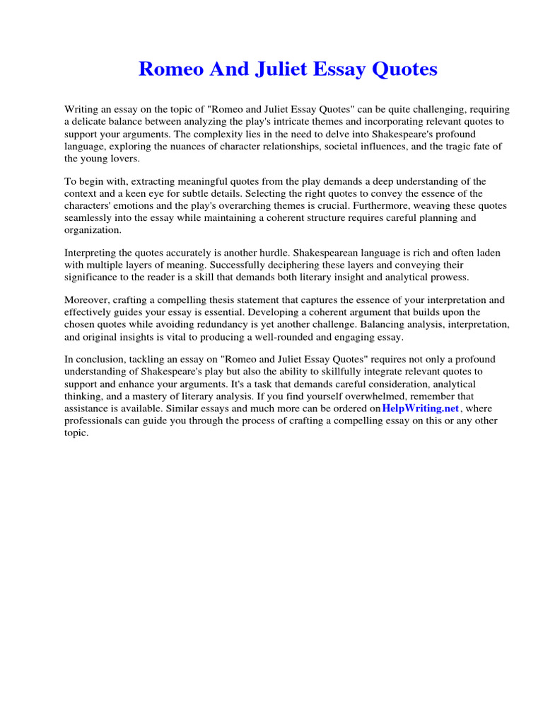 Romeo and Juliet Essay Quotes | PDF | Essays | Edward Snowden