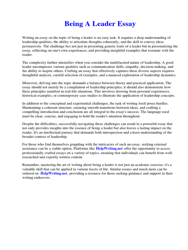 Being A Leader Essay | PDF | Public Key Certificate | Leadership