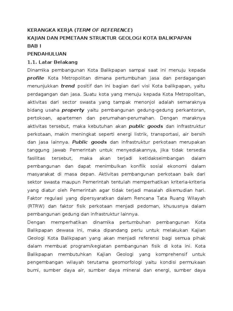 Kerangka Acuan Kerja Contoh Bappeda | PDF