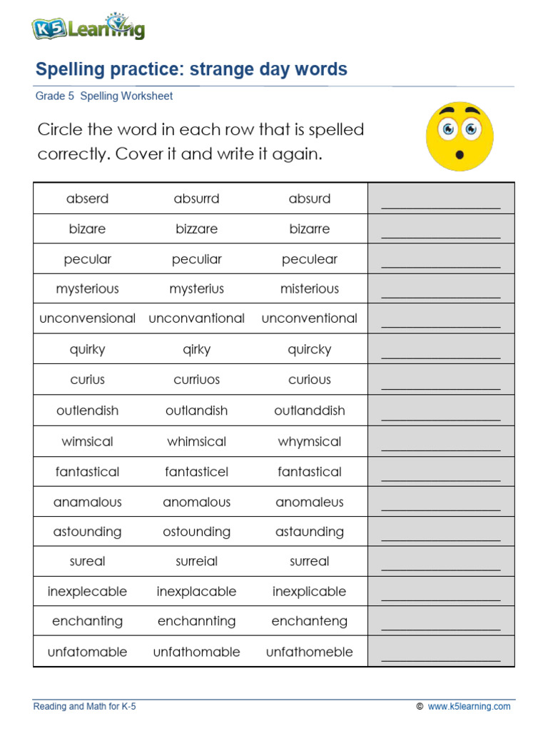 Grade 5 Spelling Challenge Worksheet | PDF