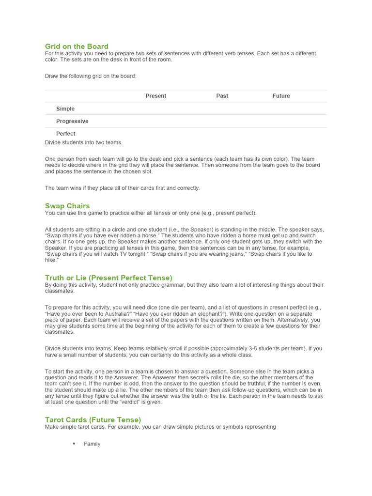 Games For B2 | Download Free PDF | Grammatical Tense | Perfect (Grammar)