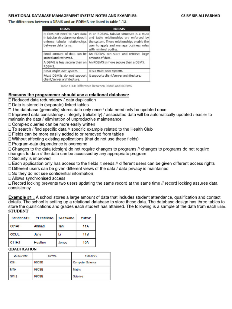 As Notes of Dbms and Rdbms and Examples 2023 | PDF