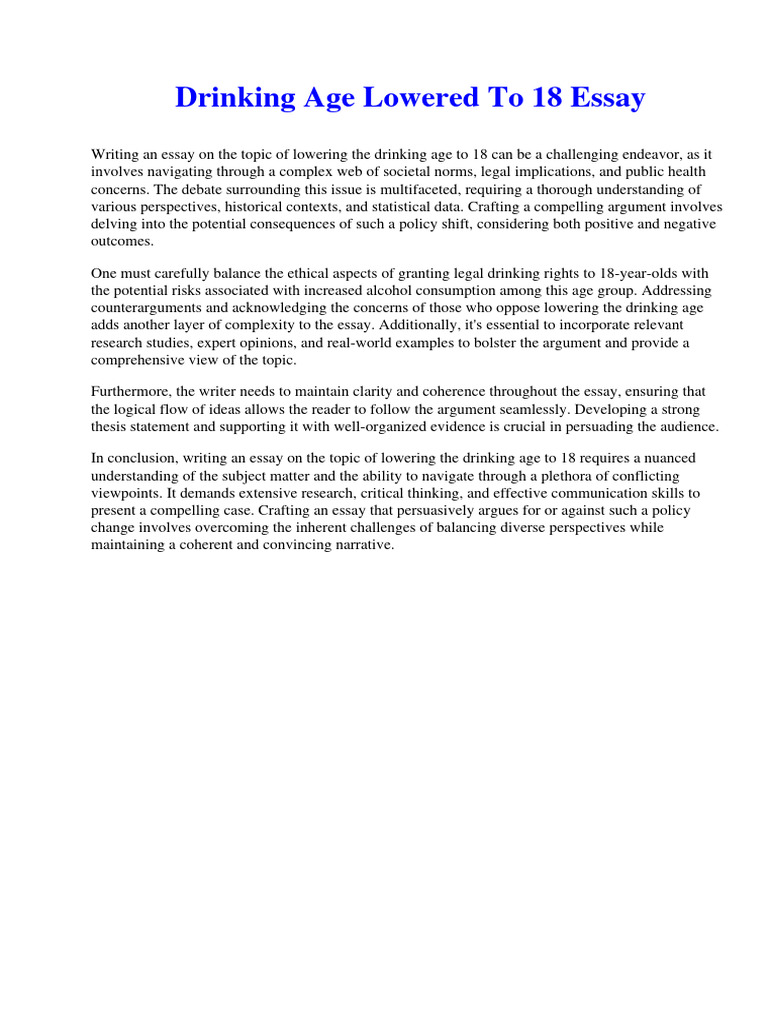Drinking Age Lowered To 18 Essay | PDF | Essays