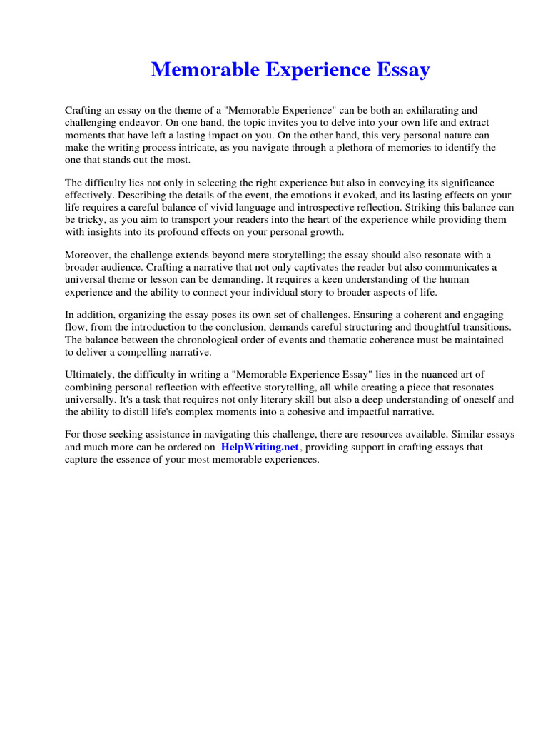 Crafting Memorable Experience Essays | PDF | Essays | Experience