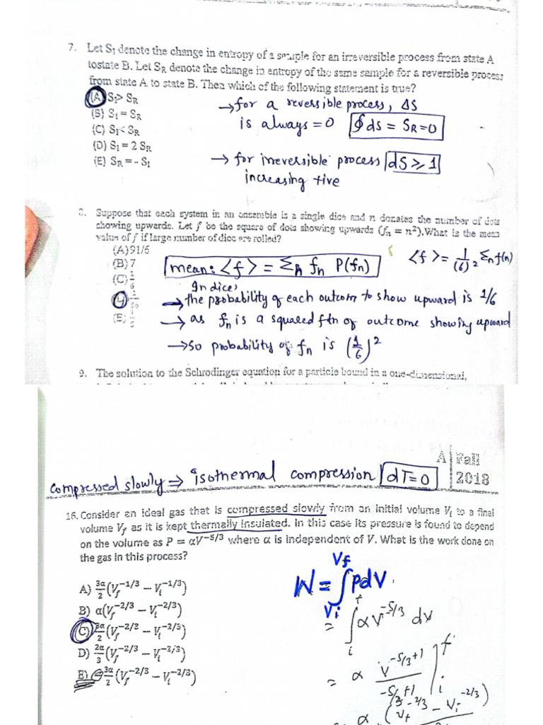 Thermodynamics and Statistical Physics and Quantum Mechanics Practice ...