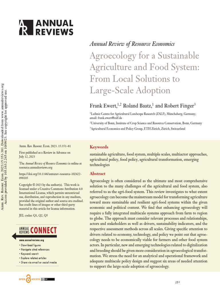 Agroecology For A Sustainable Agriculture and Food System - From Local ...