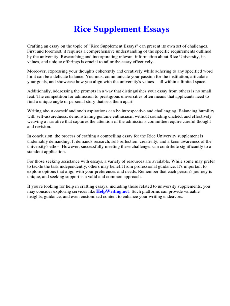 Rice Supplement Essays | PDF
