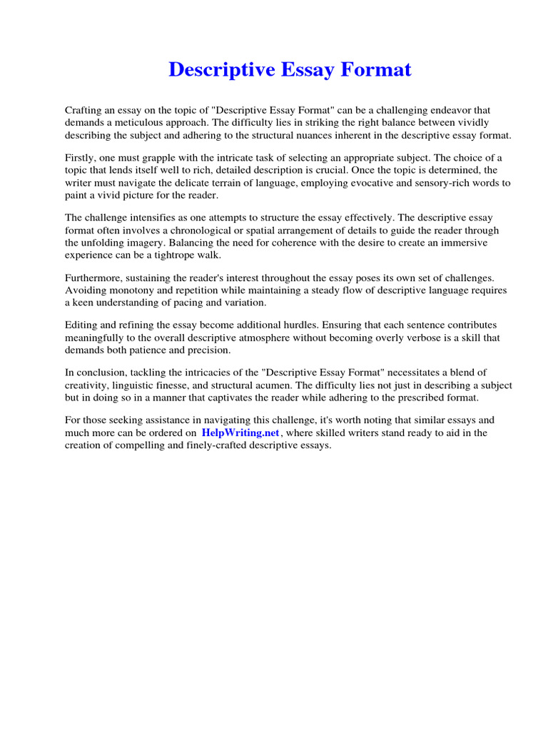 Descriptive Essay Format | PDF | Diana | Essays