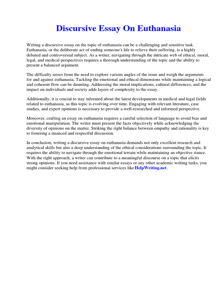Discursive Essay On Euthanasia | PDF | Essays | Rationality