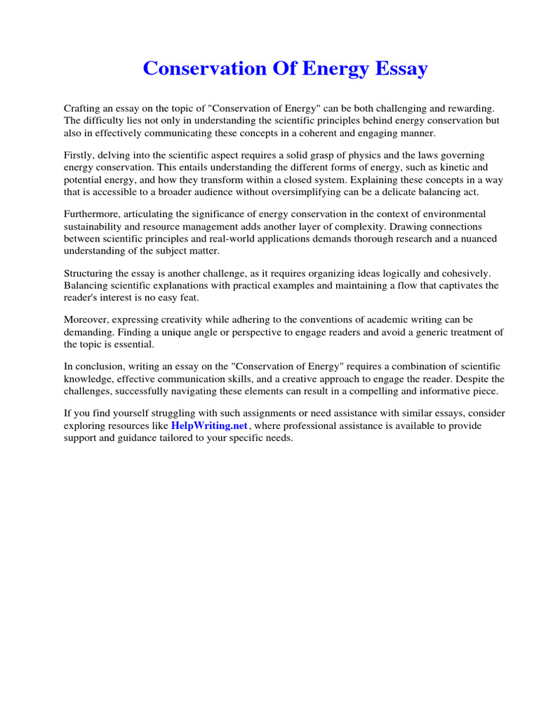Conservation of Energy Essay | PDF | Sustainability | Cetacea