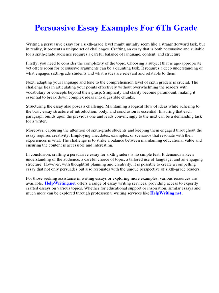 Persuasive Essay Examples For 6Th Grade | PDF