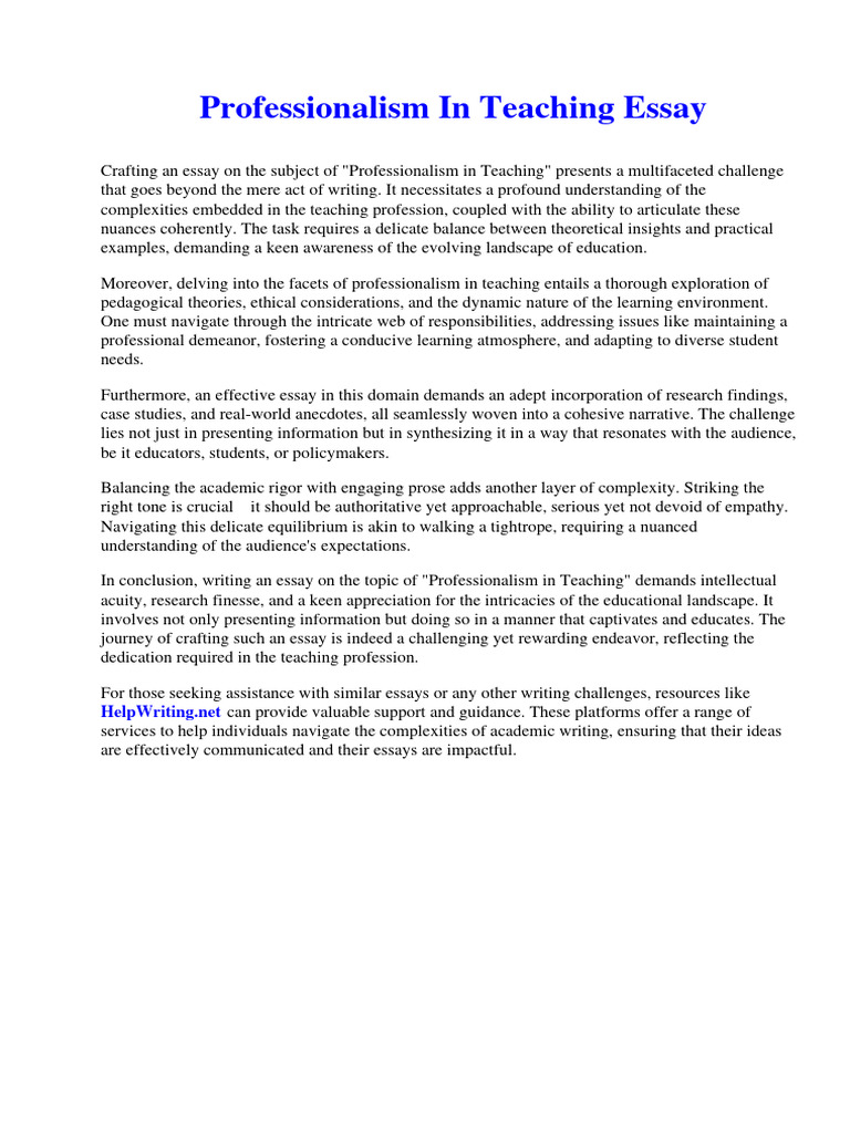 Professionalism in Teaching Essay | PDF