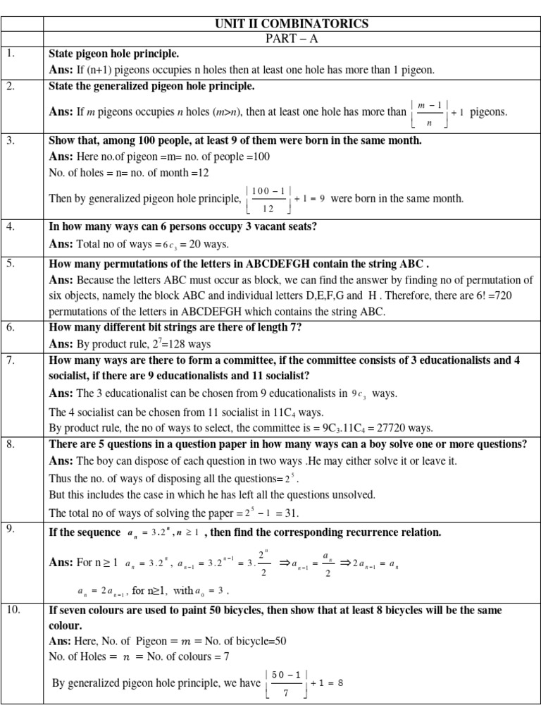 Ma3354 DM Unit 2 Part A, B Question and Answer | PDF | Vertex (Graph ...