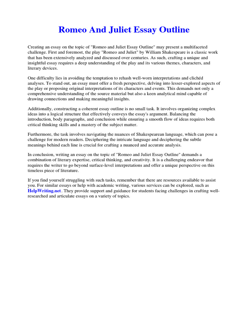 Romeo and Juliet Essay Outline | PDF | Psychology | Psychological Concepts