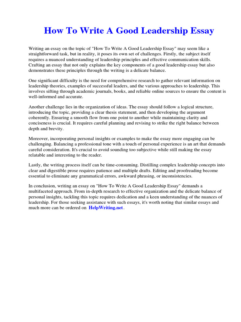 How To Write A Good Leadership Essay | PDF | Millennials | Essays