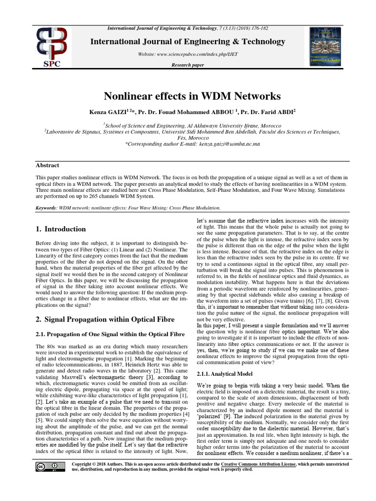 Nonlinear Effects in WDM Networks: International Journal of Engineering ...