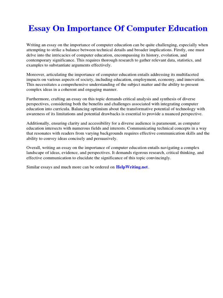 Essay On Importance of Computer Education | PDF