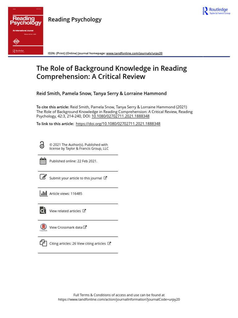 The Role of Background Knowledge in Reading Comprehension A Critical ...
