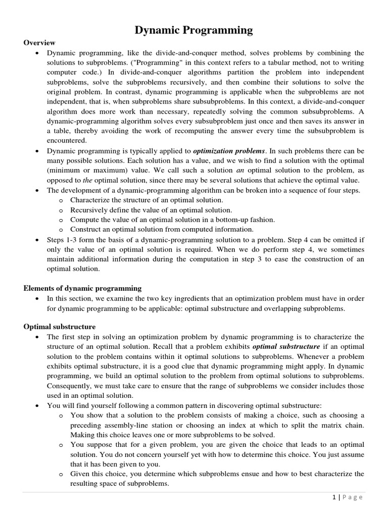 Dynamic Programming Explained: Key Concepts | PDF | Dynamic Programming | Mathematical Optimization