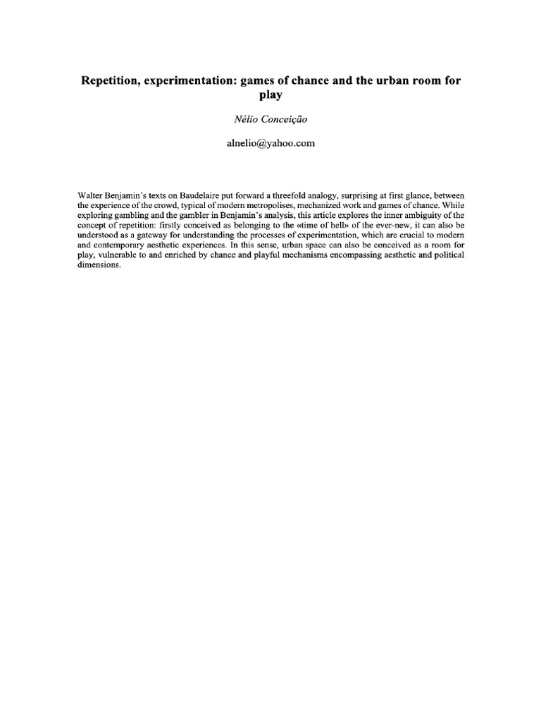 Guarda Repetition, Experimentation - Games of Chance and The Urban Room For Play | PDF