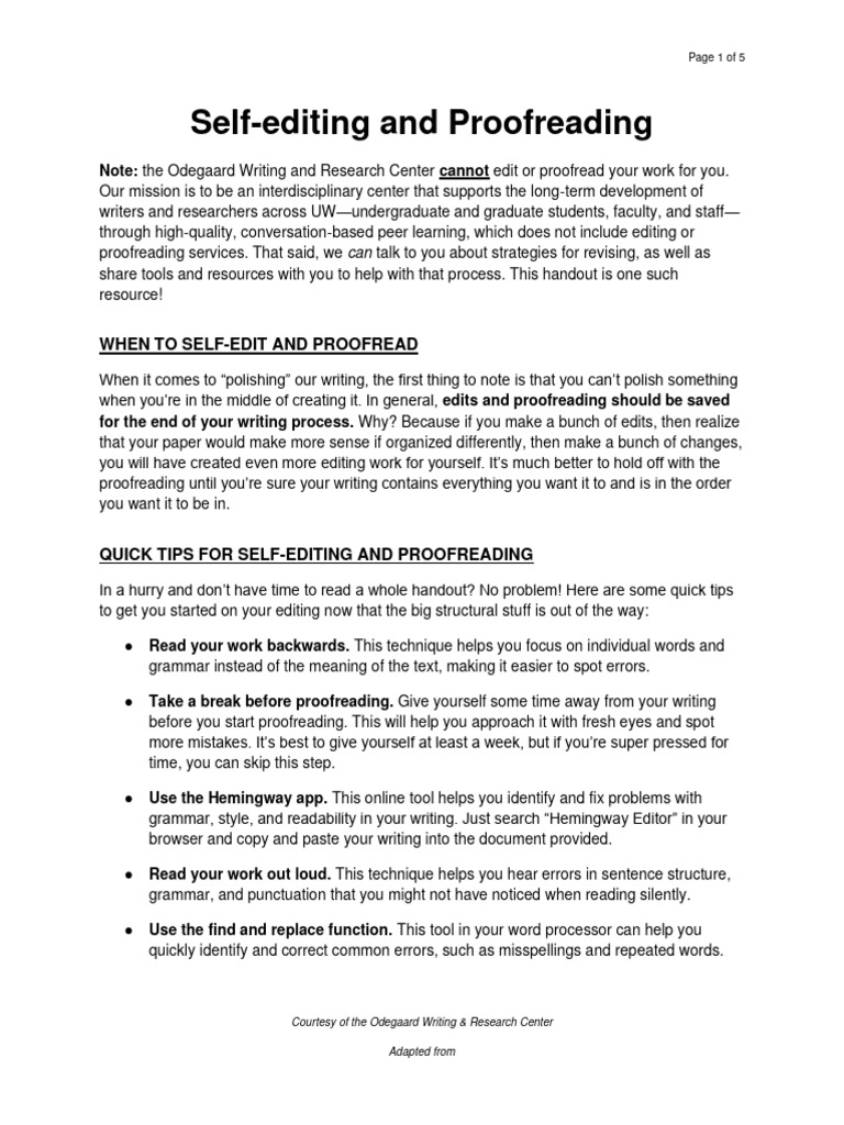 OWRC Self Editing and Proofreading Techniques Handout | PDF