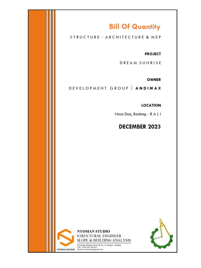 BoQ Structure Architectur & MEP Villa Dream Sunrise | PDF | Masonry ...