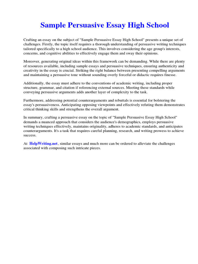 Sample Persuasive Essay High School | PDF | Beowulf | Essays