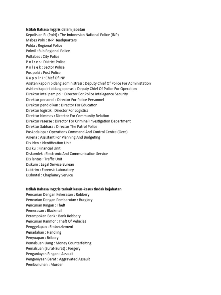Vocabulary List About "Kepolisian | Download Free PDF | Detention (Imprisonment) | Arrest
