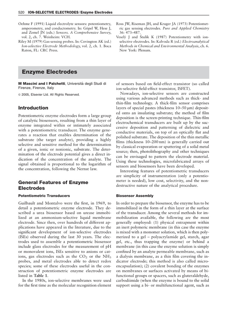 Enzyme Electrodes | PDF | Enzyme | Biosensor