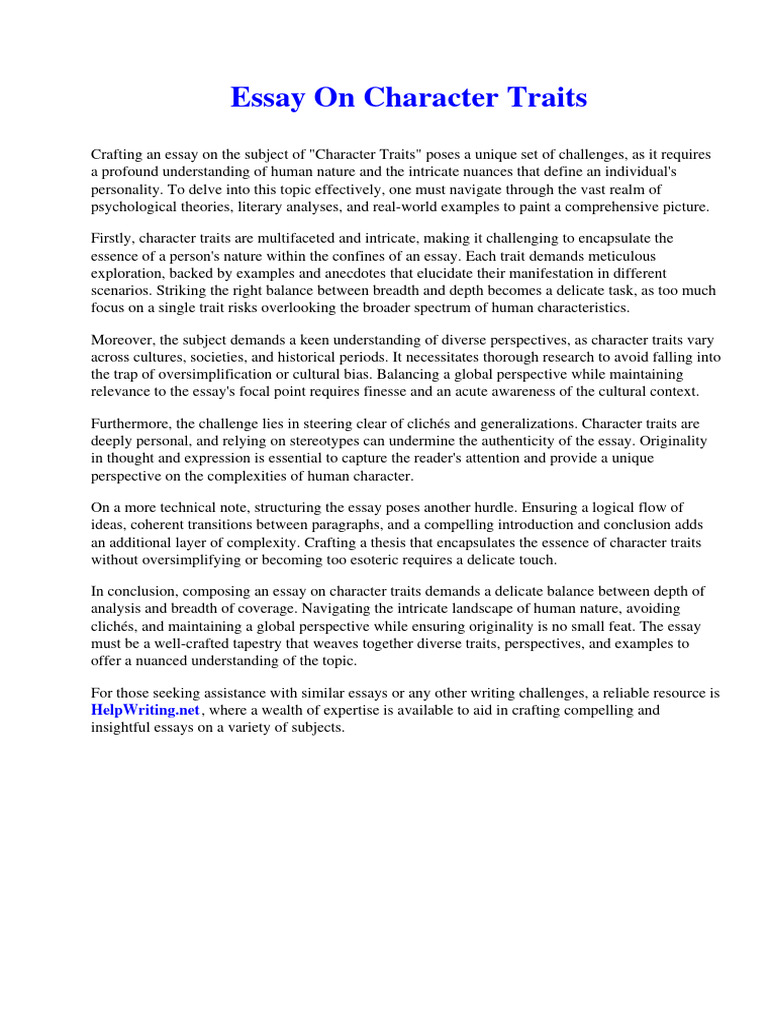 Essay On Character Traits | PDF | Economies | Essays