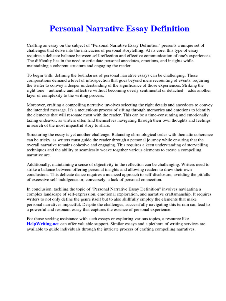 Personal Narrative Essay Definition | PDF | Narrative | Essays