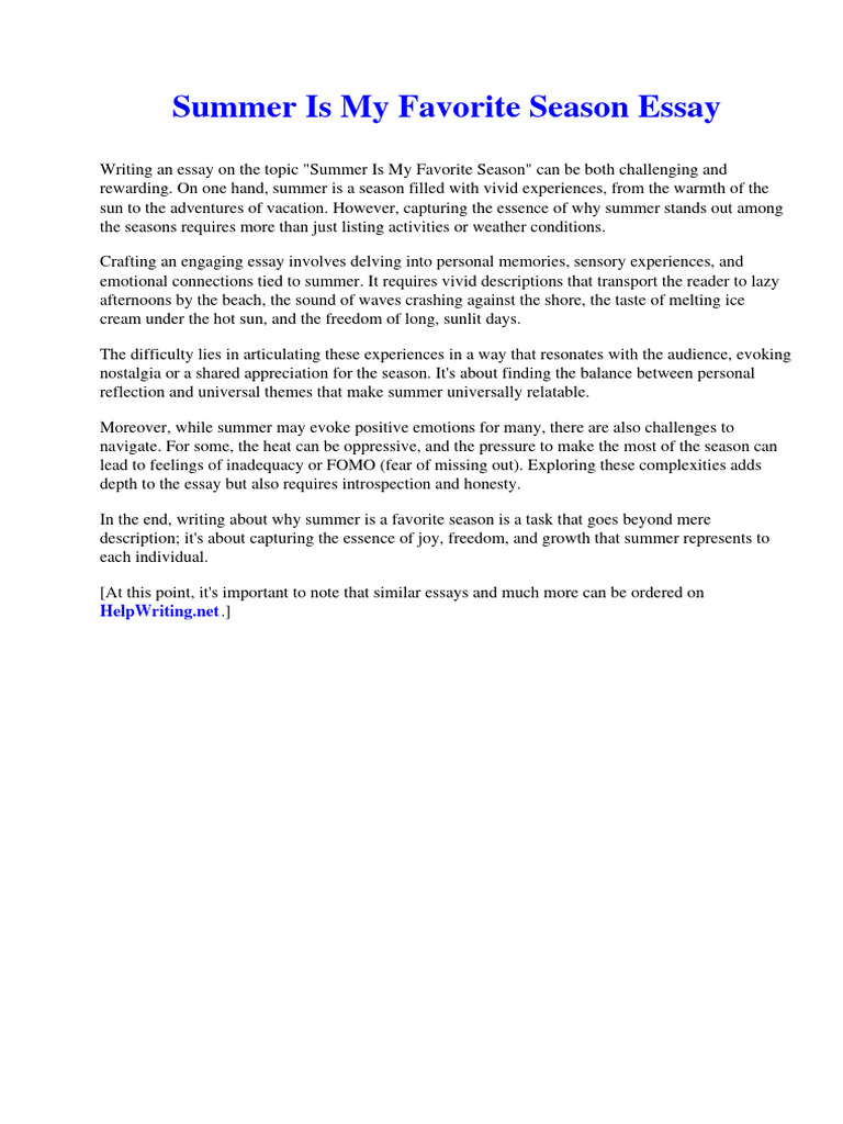 Summer Is My Favorite Season Essay | Download Free PDF | Mc Donald's