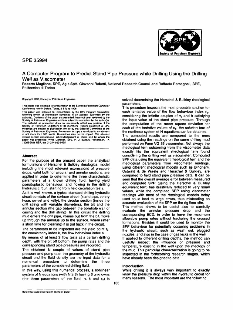 A Computer Progrm To Predict Stand Pipe Pressure While Drilling Using ...