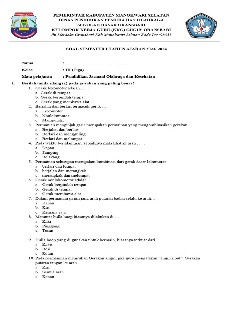 Soal Pjok Kelas 3 | PDF