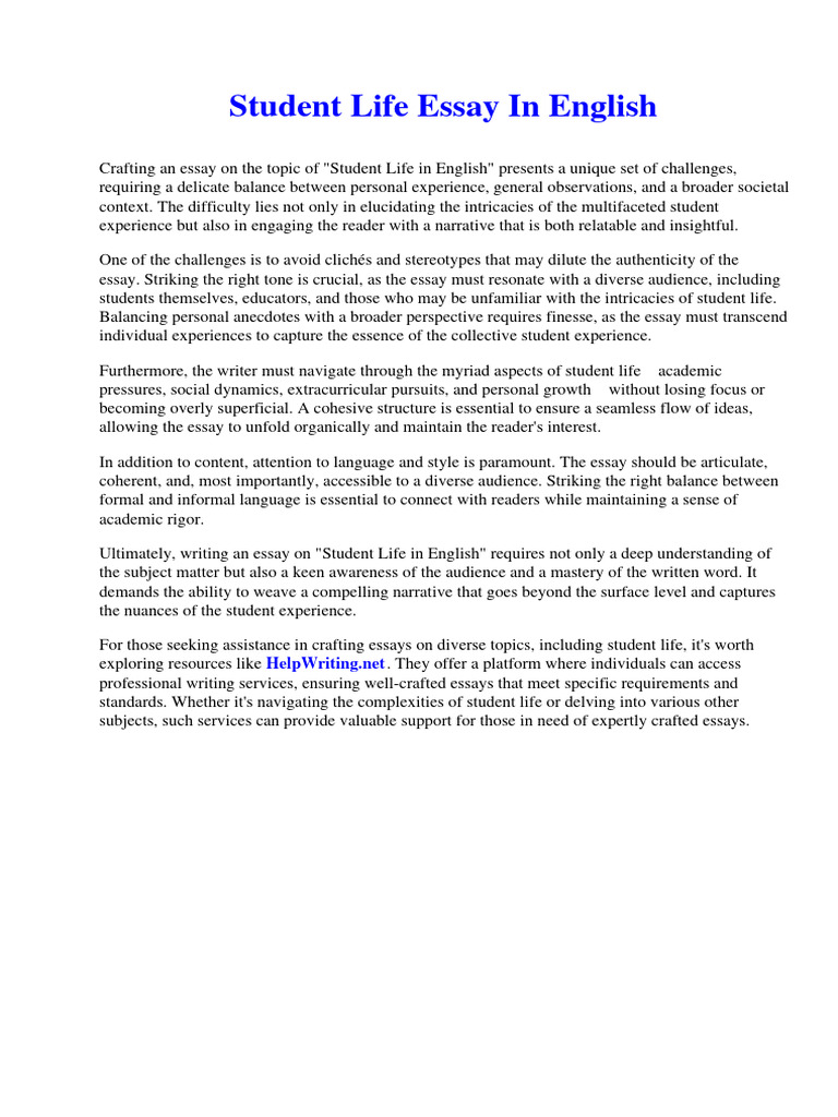 Student Life Essay in English | PDF | Credit | Finance & Money Management